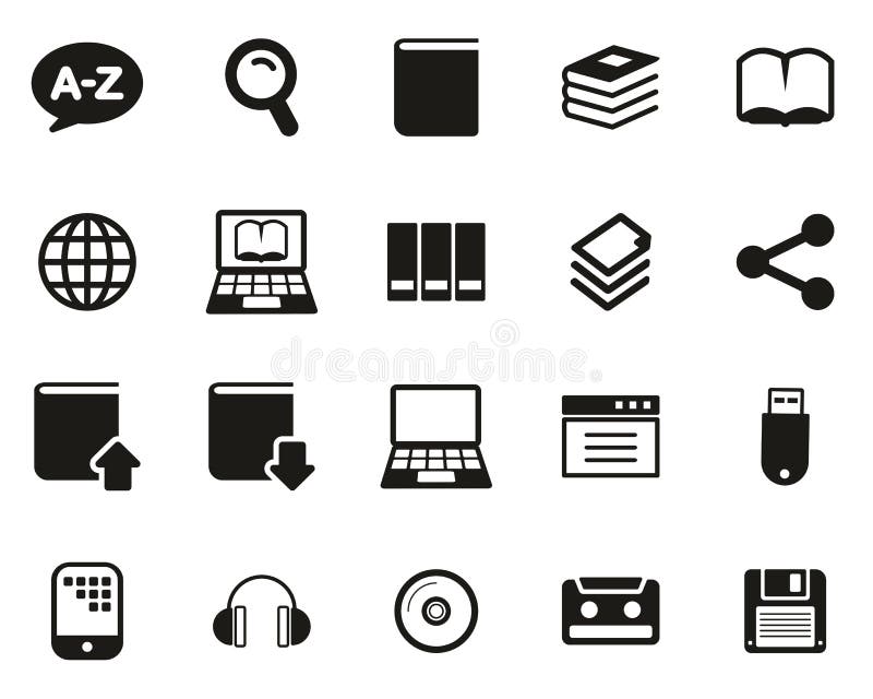 Dictionary or Glossary Icons Black & White Set Big Stock Vector ...
