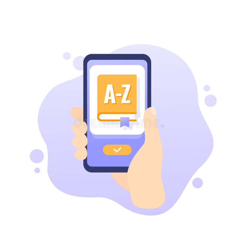 Dictionary Mobile App, Phone in Hand Vector Stock Vector - Illustration ...