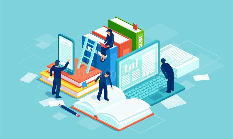 Literature and Digital Culture. Vector of People Reading Books Using ...