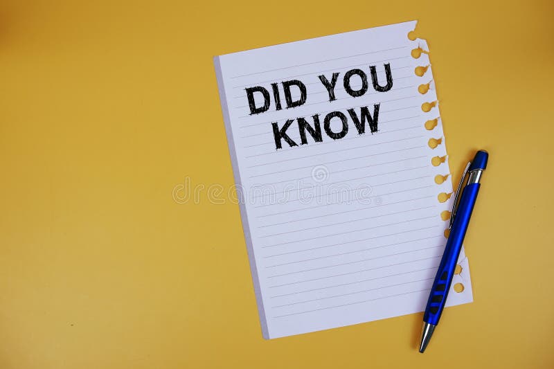 Did You Know Text Written on Paper with Pen on Yellow Background Stock ...