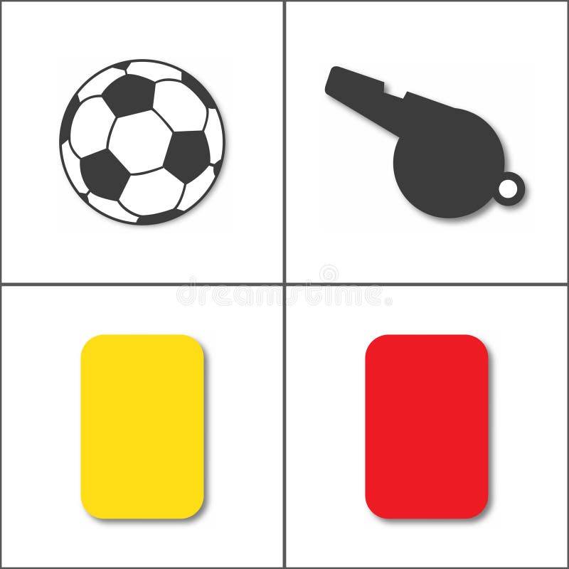 Fußball, Gelbe Und Rote Karten Und Schiedsrichter-Pfeife Vektor ...