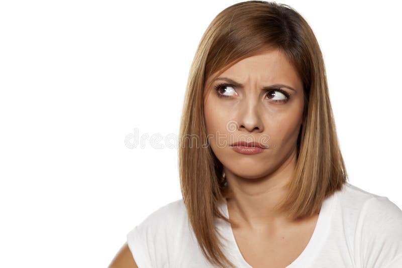 Die Stirn runzelnde Frau stockfoto. Bild von geste, durchdacht - 66539216