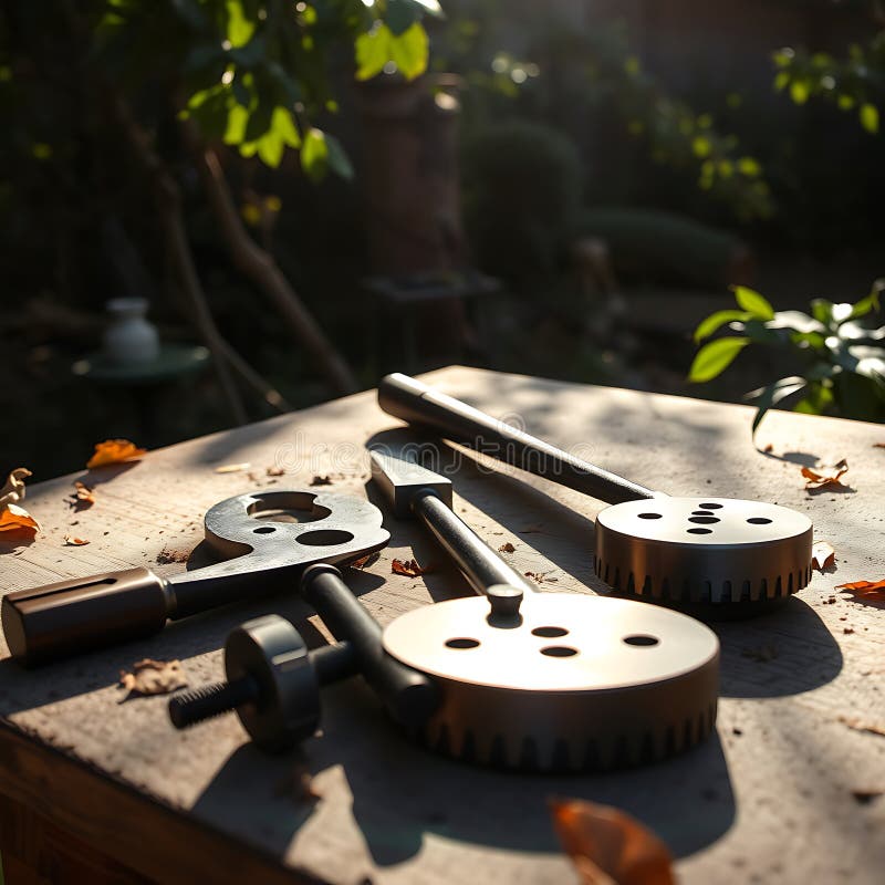 Die Tools Under Natural Sunlight on an Outdoor Workbench Surrounded by ...