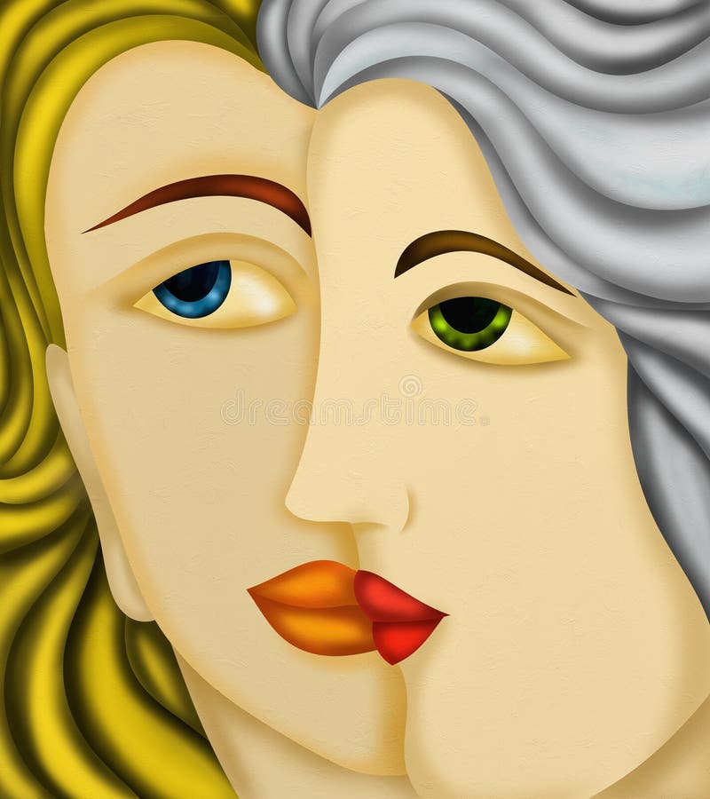 Zwei Gesichter Mit Handgesten Vektor Abbildung - Illustration von ...