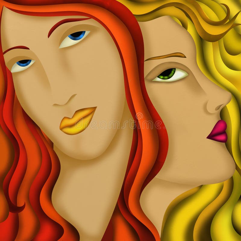 Die Zwei Gesichter Der Frauen Stock Abbildung - Illustration von haar ...