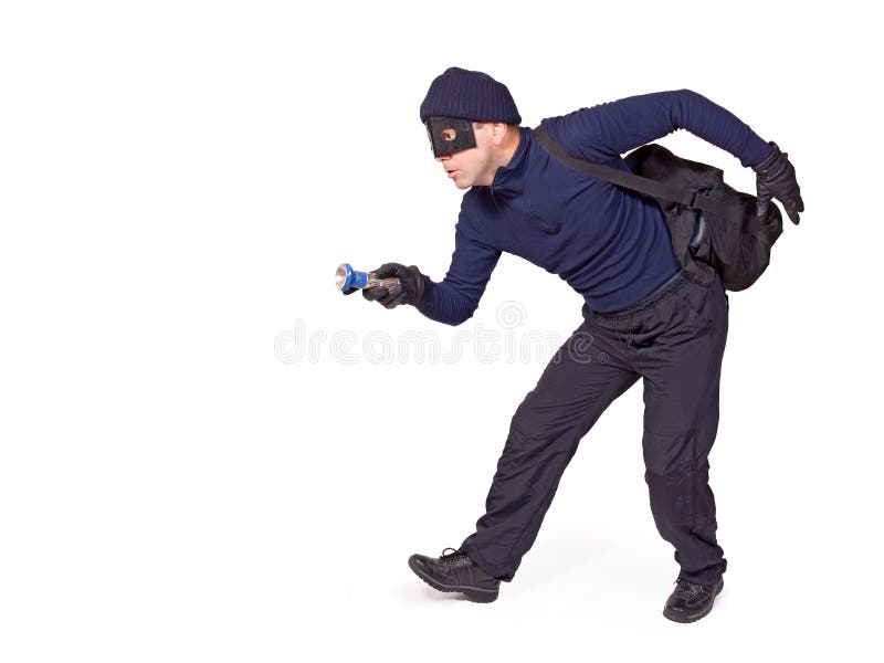 Gekleidete Bank Des Diebes Mit Voller Tasche Des Geldes Getrennt Auf ...