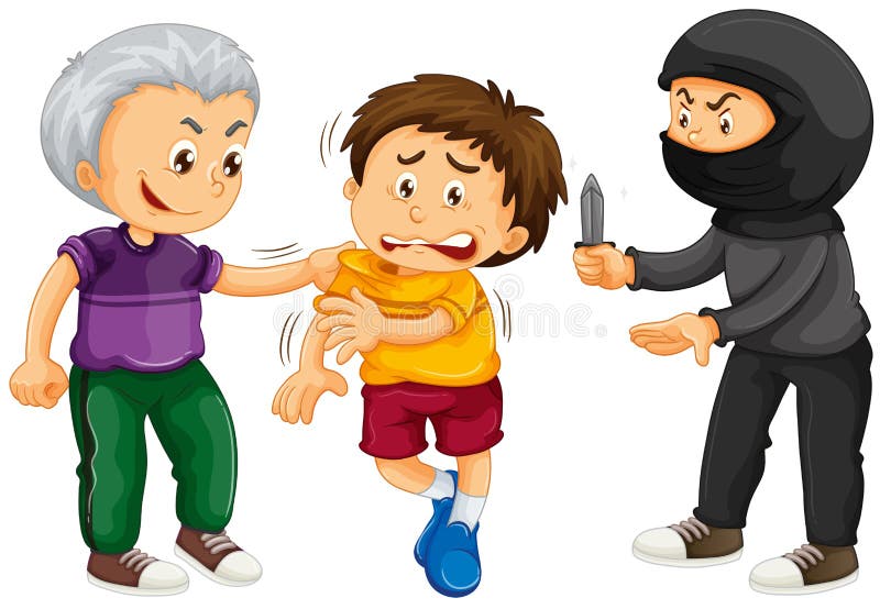 Dief Die Jongen Voor Geld Bedreigen Vector Illustratie - Illustration ...