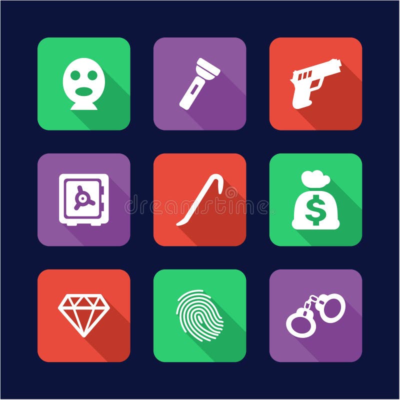 Dief of Inbreker Grote Pictogrammen Zwart-witte Vlakke Ontwerpset ...