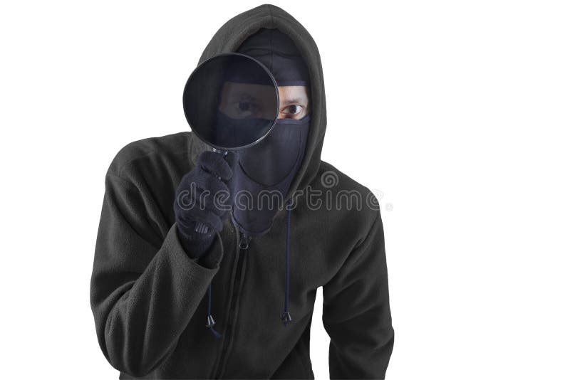 Dief Met Vergrootglas Voor Het Spioneren Stock Afbeelding - Image of ...