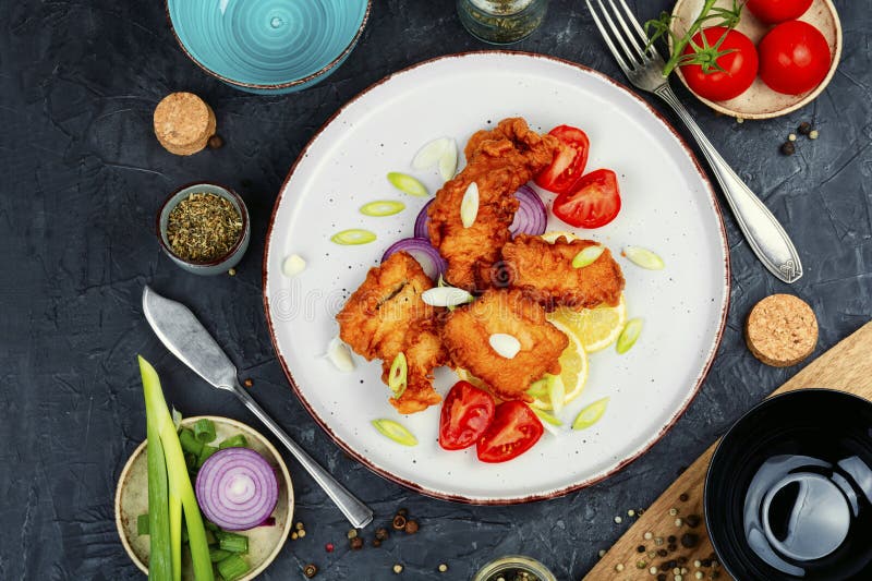 Diep-fried cod fish pieces stock image. Image of fried - 348246591