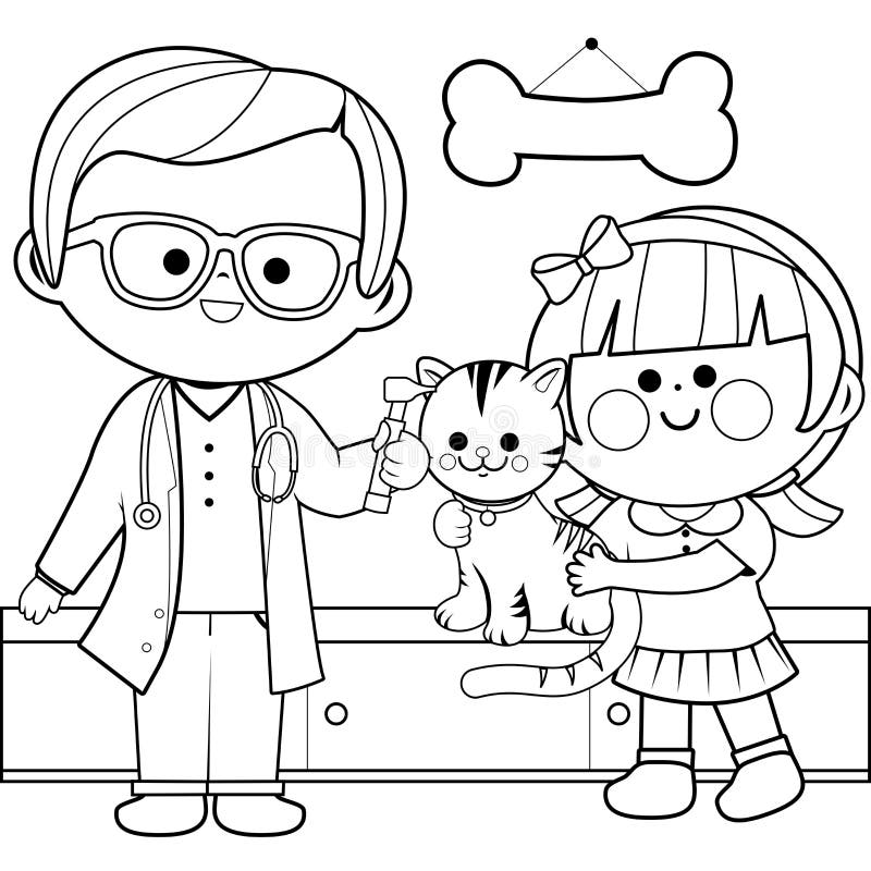 Dierenarts Die Een Kat Onderzoeken Kleurende Boekpagina Vector ... Dierenarts Die Een Kat Onderzoeken Kleurende Boekpagina Vector ...
