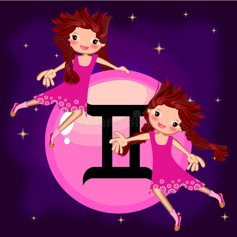 Dierenriemteken Tweeling stock illustratie. Illustration of meisje ...