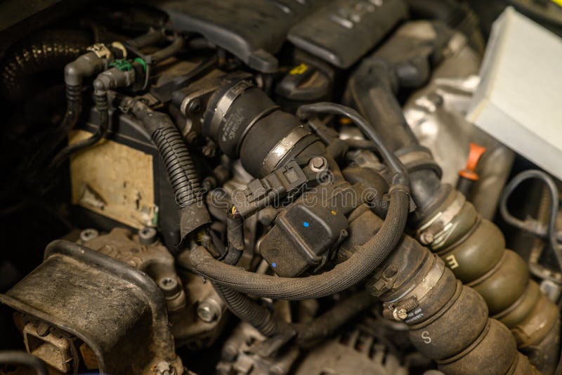 Diesel Car Engine in a Mechanical Workshop Stock Illustration ...