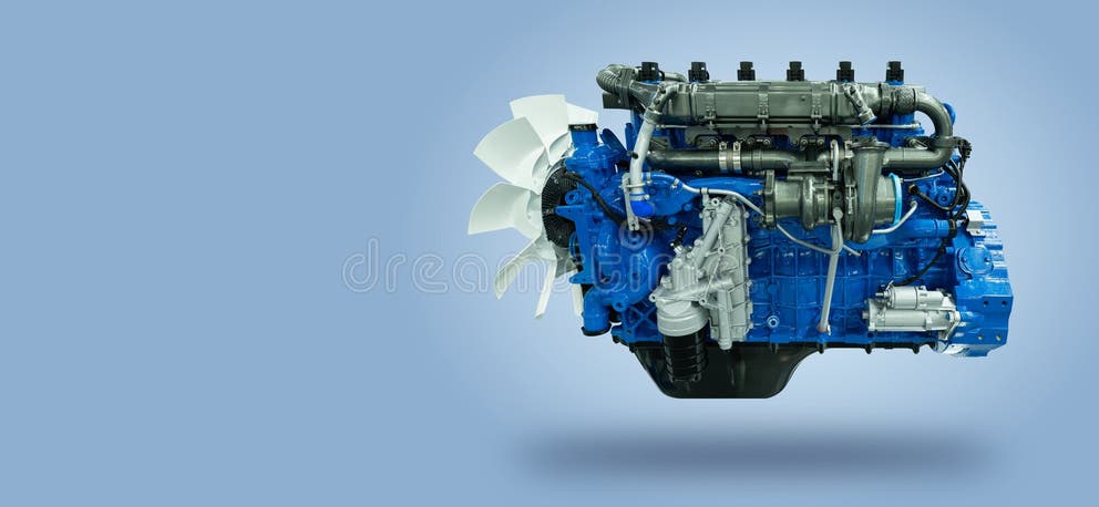 Diesel Engine on Blue Background Stock Photo - Image of maintenance ...