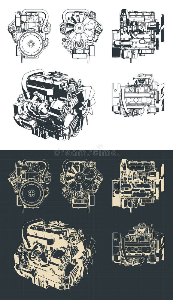 Diesel engine blueprints stock vector. Illustration of performance ...