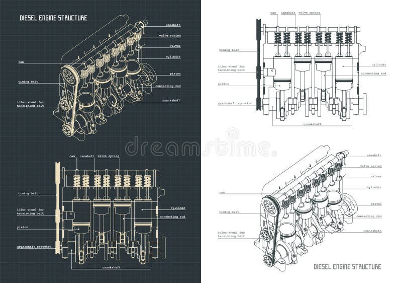 Diesel engine Blueprints stock vector. Illustration of mechanical ...