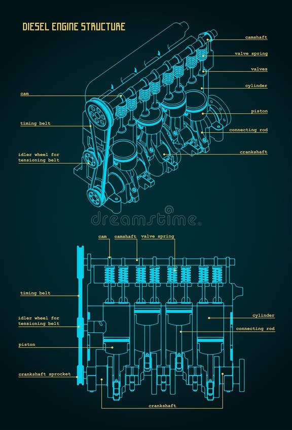 Diesel engine Blueprints stock vector. Illustration of manufacturing ...