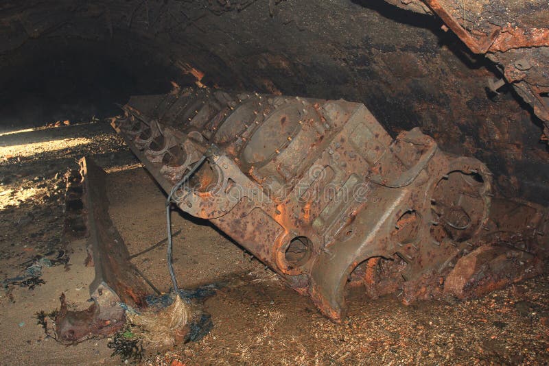 Diesel Engine Filled with Sand Inside a Submerged Ship Stock Image ...