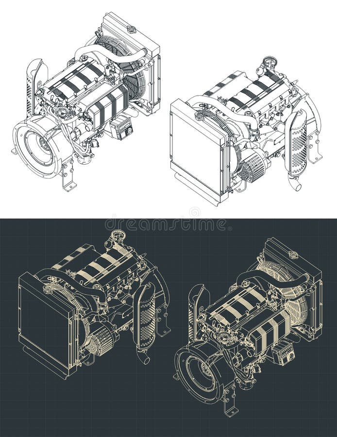 Diesel Engine Isometric Blueprints Stock Vector - Illustration of turbo ...
