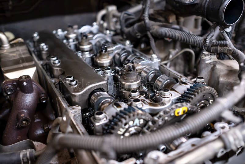 Diesel Engine during Service, or Maintenance at the Garage. the ...