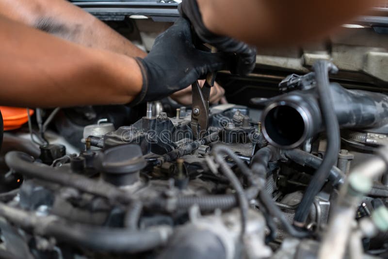 Diesel Engine during Service, or Maintenance at the Garage. the ...
