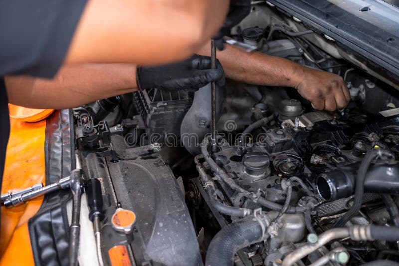Diesel Engine during Service, or Maintenance at the Garage. the ...