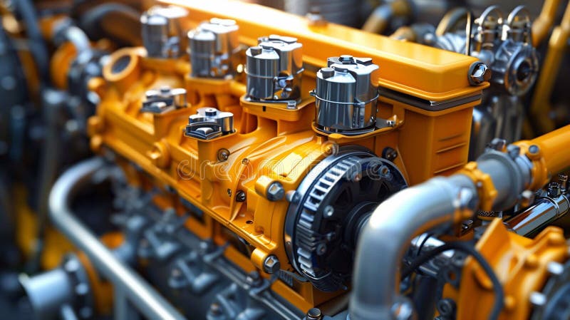This Diesel Engine Showcases Advanced Engineering with Vibrant Yellow ...