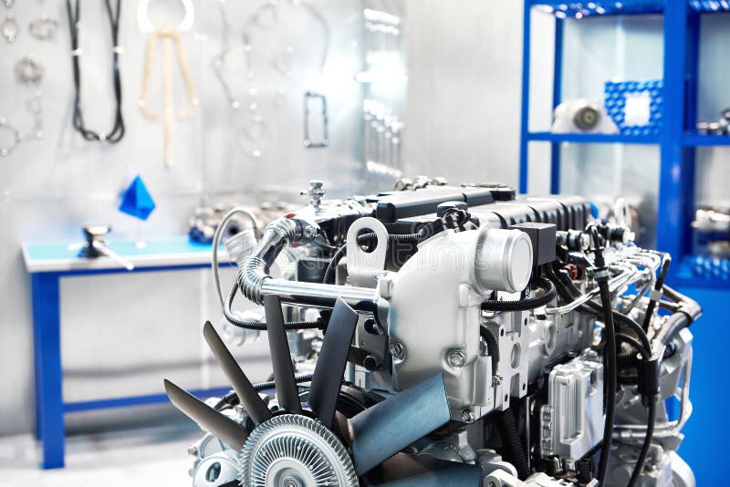 Diesel engine in workshop stock photo. Image of equipment - 204485484