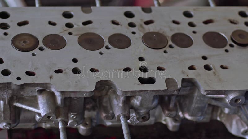 Diesel Four Valve Engine Cylinder Head Car Engine Part Stock Footage ...