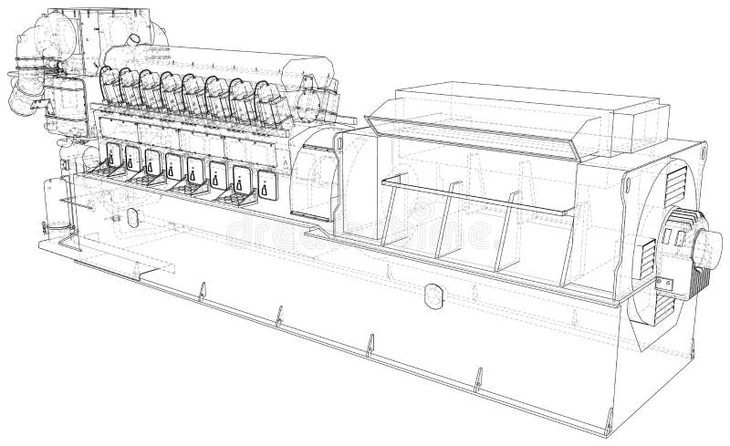 Diesel Generator. the Layers of Visible and Invisible Lines are ...