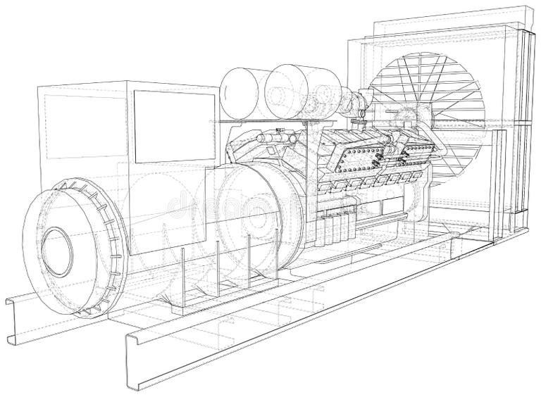 Diesel Generator. the Layers of Visible and Invisible Lines are ...