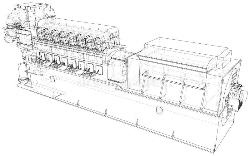 Diesel Generator. the Layers of Visible and Invisible Lines are ...