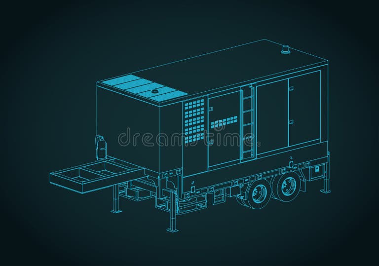 Diesel Generator Trailer Isometric Blueprint Stylized Illustration ...
