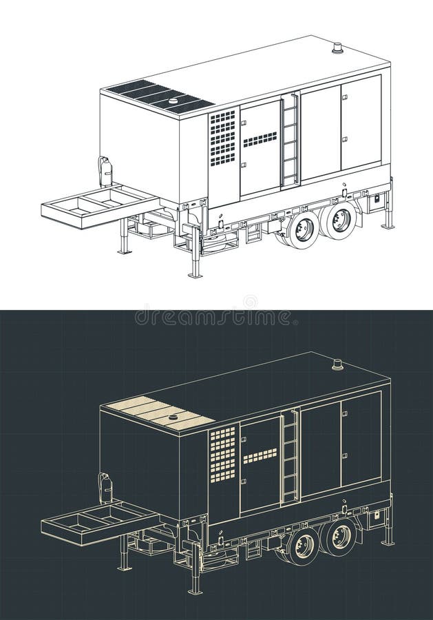 Diesel Generator Trailer Isometric Drawings Stylized Illustrations ...