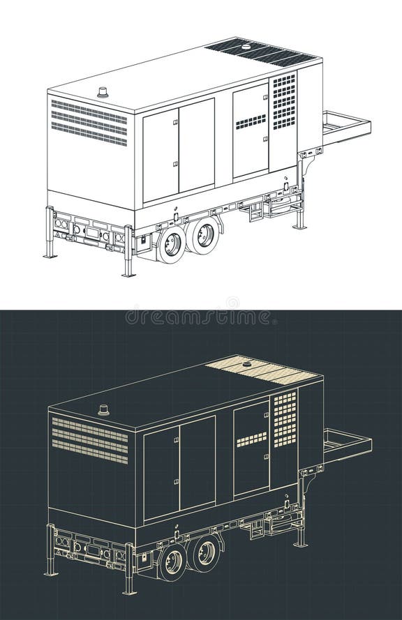 Diesel Generator Trailer Isometric Drawings Stock Vector - Illustration ...