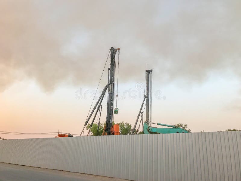 Diesel Pile Driver in Construction Site Stock Image - Image of pole ...
