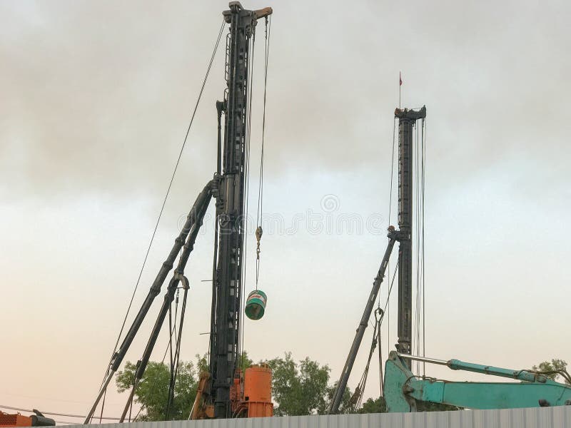 Diesel Pile Driver in Construction Site Stock Image - Image of deep ...