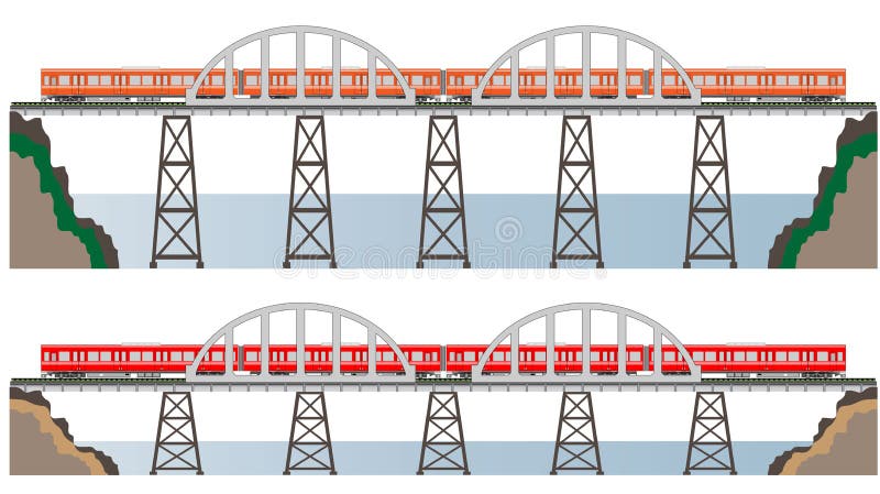Diesel Railcar Train and Bridge Stock Illustration - Illustration of ...