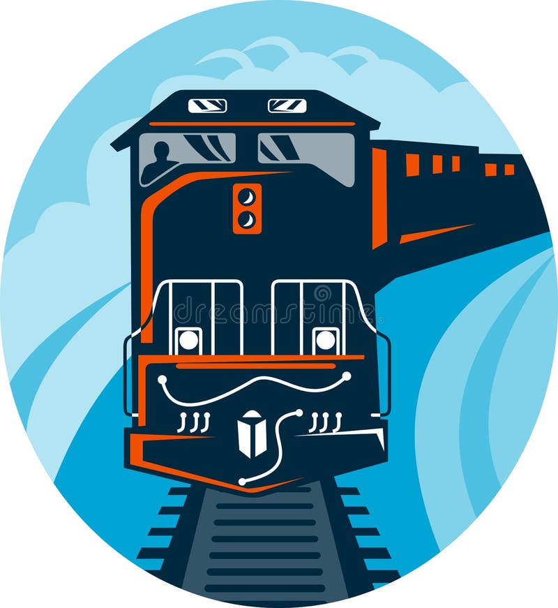 Diesel Train Traveling Track Stock Illustration - Illustration of ...
