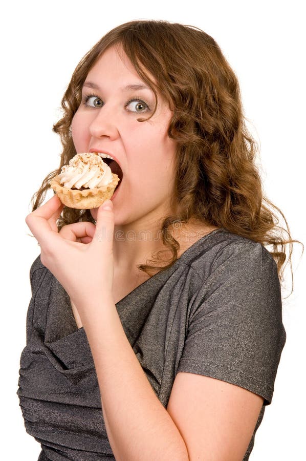 Glutton Woman Eating Cupcakes with Frenzy after Long Diet Stock Photo ...