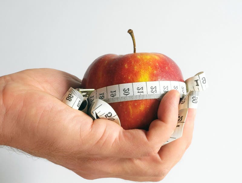 Diet Apple and Meter on the Hand Stock Image - Image of measure, slim ...