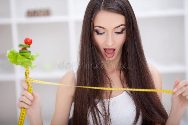 Diet Beautiful Young Woman Eating Vegetable Salad Stock Image Image