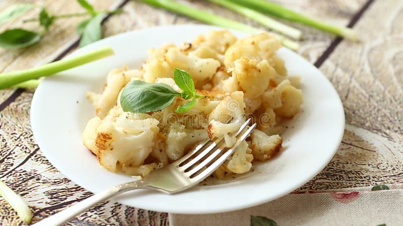 Diet Boiled Cauliflower Fried in Oil with Spices Stock Video - Video of ...