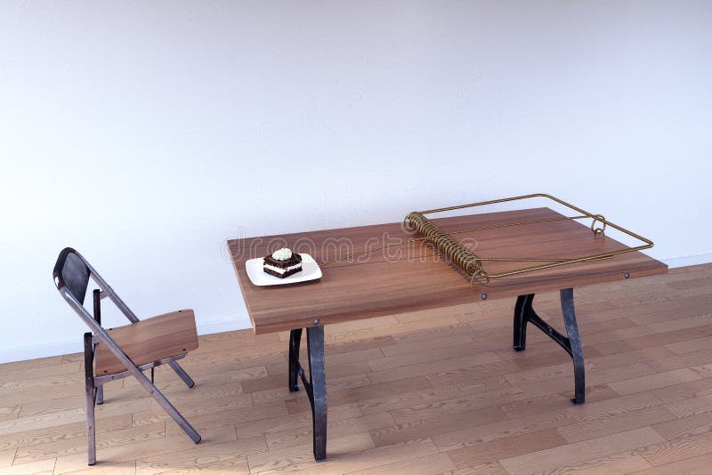 Diet Concept, Cake with Mouse Trap on Kitchen Table Stock Illustration ...