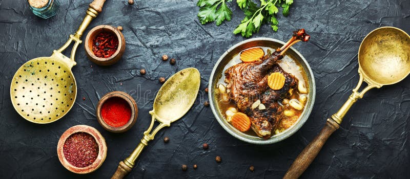 Diet goose soup stock image. Image of dish, broth, ladle - 199655555