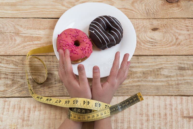Diet. Hands of a Centimeter Stock Photo - Image of dish, american ...
