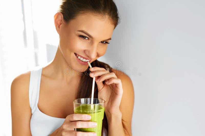 Healthy Food Eating Woman Drinking Smoothie Diet Lifestyle N Stock