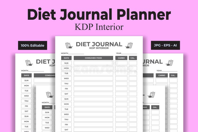 Diet Journal KDP Interior Low and No Content Book Stock Vector ...