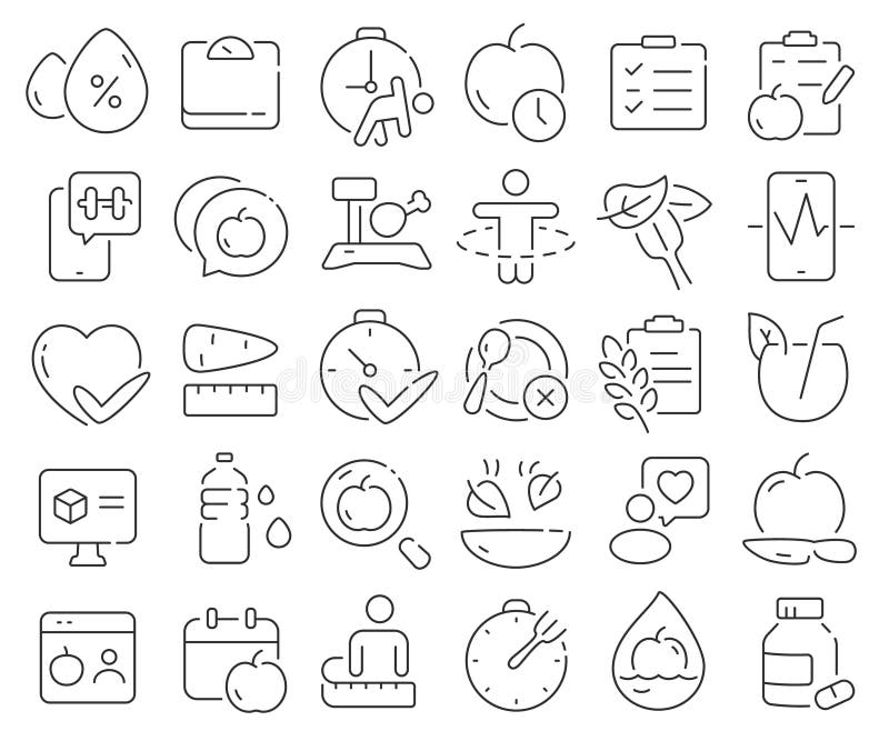 Diet Line Icons Collection. Thin Outline Icons Pack Stock Illustration ...