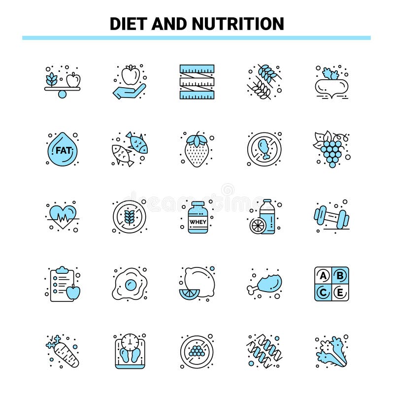 25 Diet and Nutrition Black and Blue Icon Set. Creative Icon Design and ...